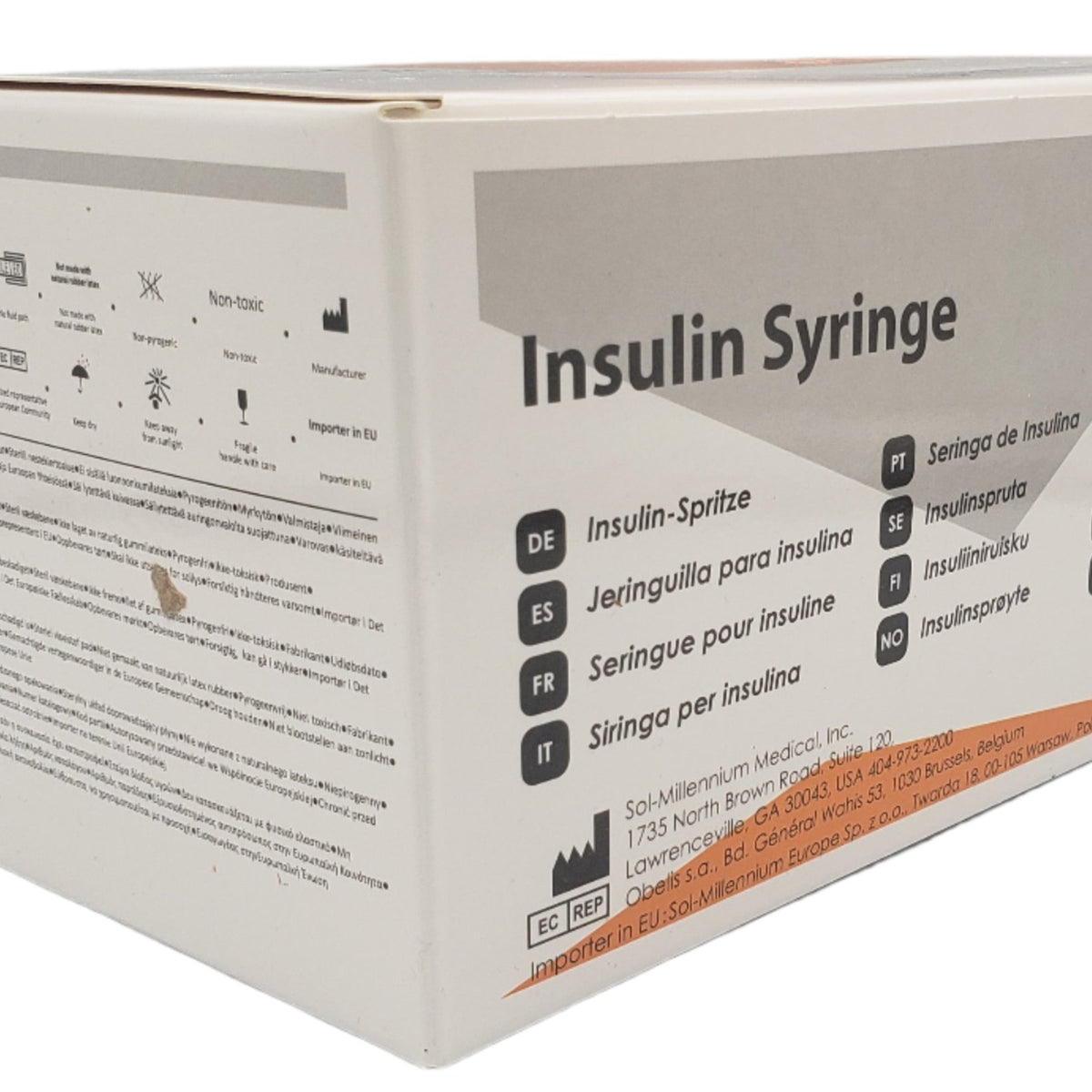 SOL-M 1ml Insulin Syringe w/Fixed Needle 29G x 1/2