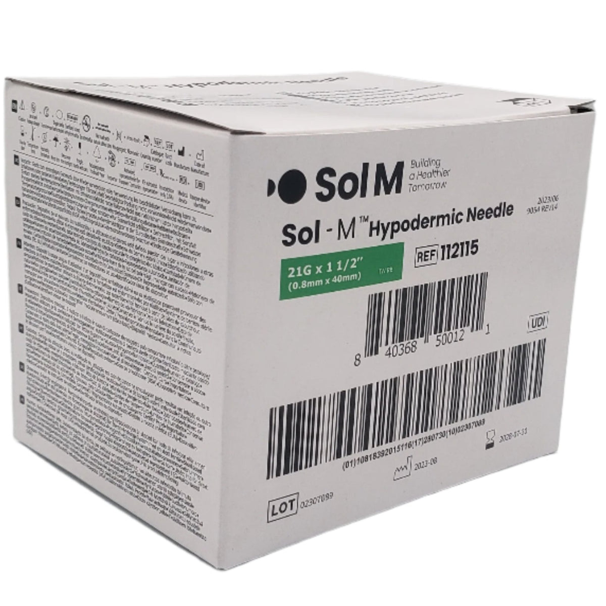 SOL-M Hypodermic Needle 21G × 1½" | Sterile Lubricated | Box 100 REF 112115