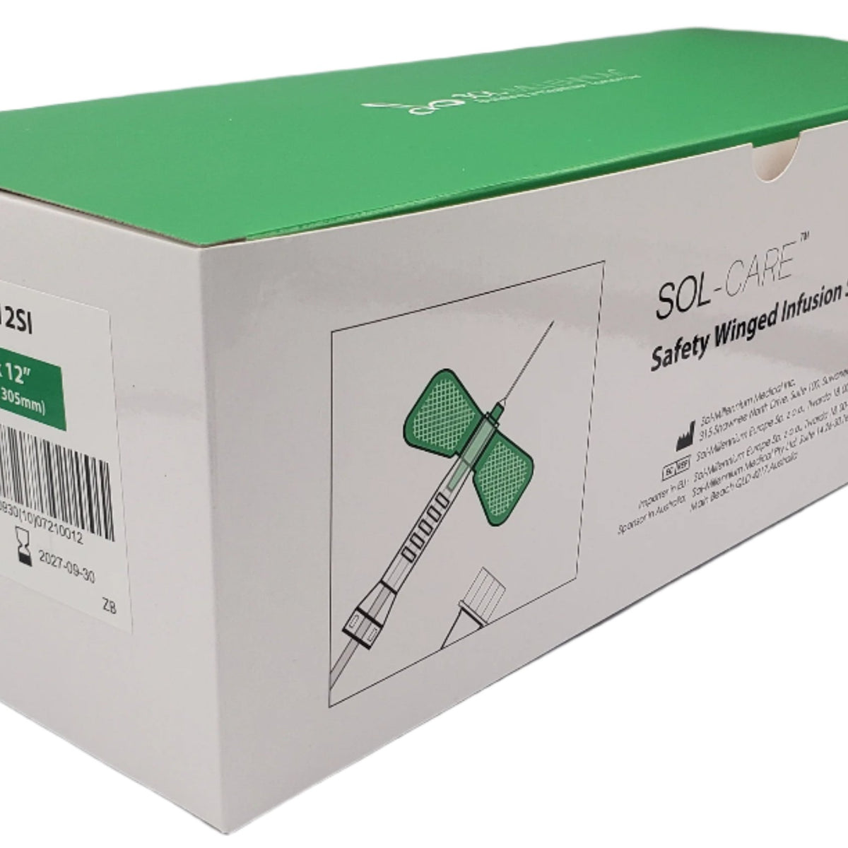 SOL-CARE Safety Winged Infusion Set 21G x 3/4 x 12"Tubing