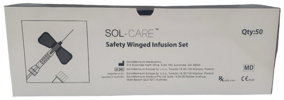 SOL-CARE Safety Winged Infusion Set 22G x 3/4 x 12" Tubing