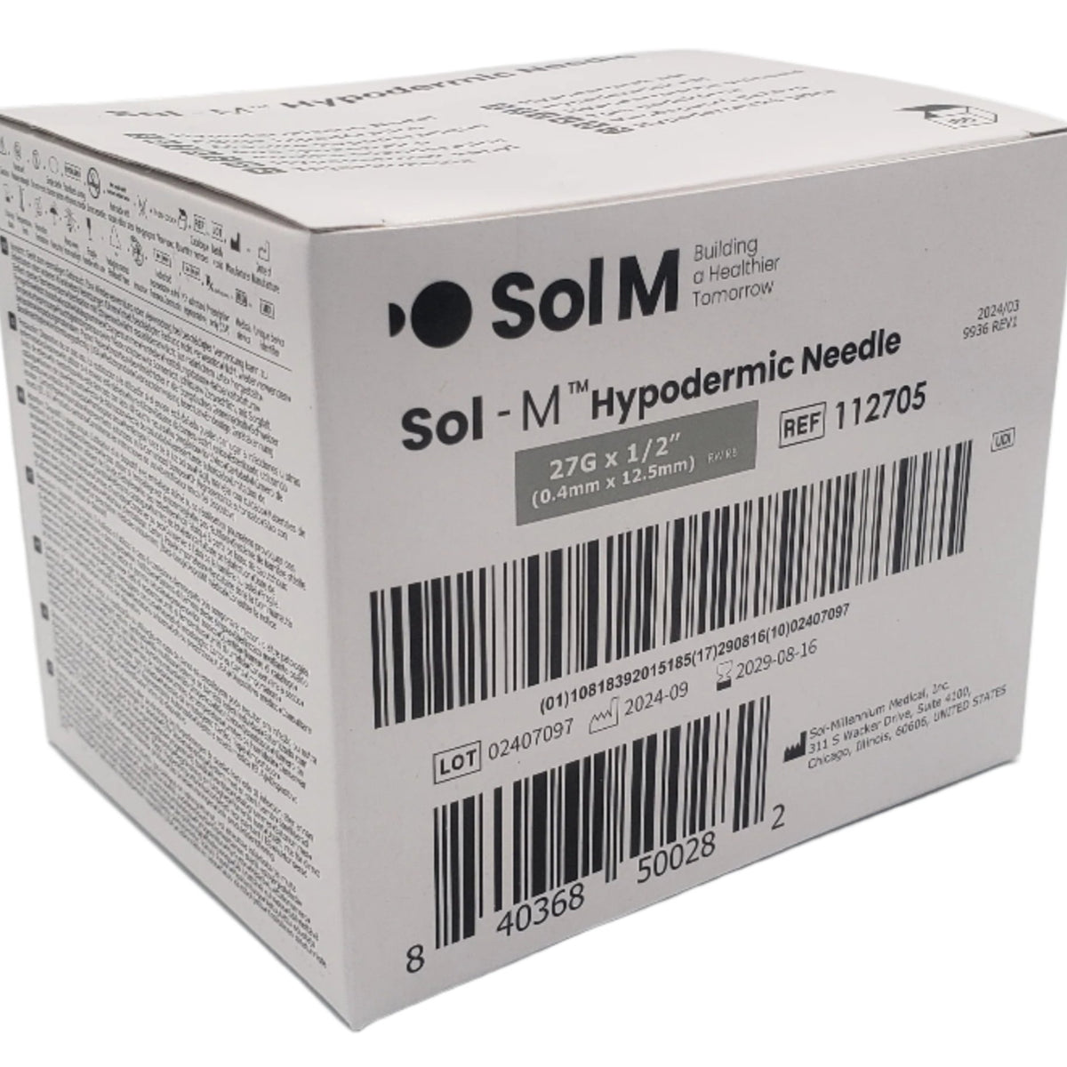 SOL-M Hypodermic Needle 27G x 1/2"
