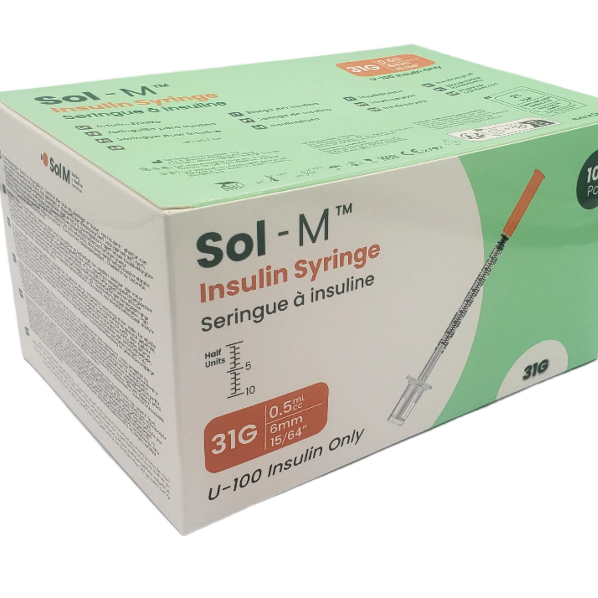 SOL-M 0.5ml Insulin Syringe w/Fixed Needle 31G x 6mm