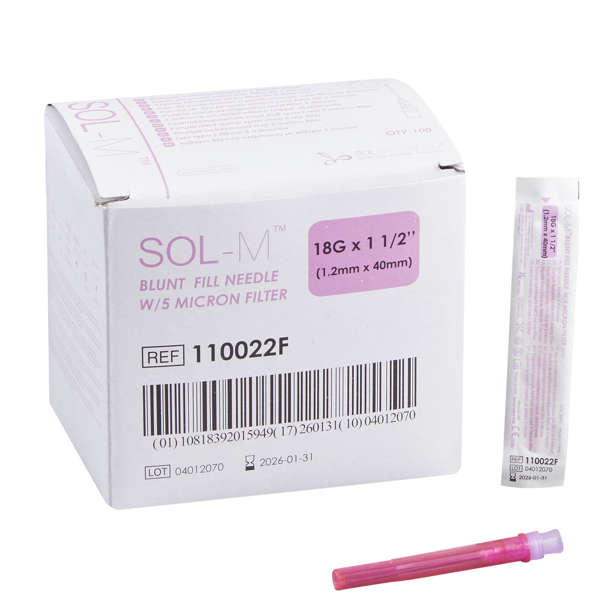 SOL-M Blunt Fill Needle with Filter 18G × 1½" | Sterile | Box 100 REF ...