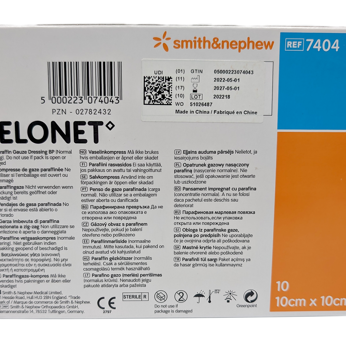 Jelonet 10cm x 10cm Paraffin Gauze Dressing