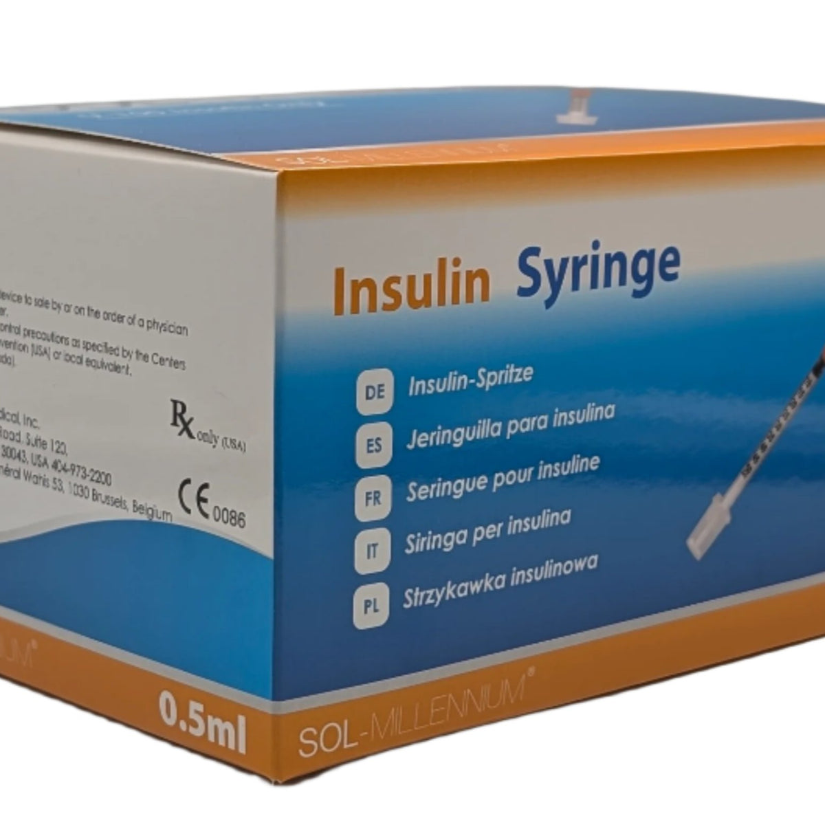 SOL-M 0.5ml Insulin Syringe w/Fixed Needle 27G x 1/2