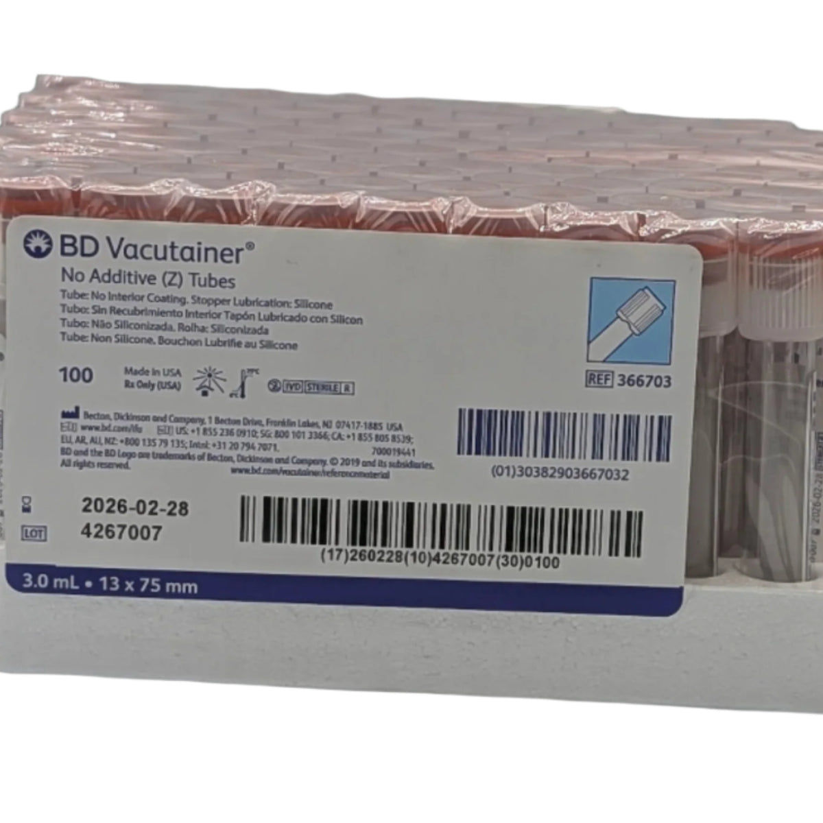 BD 366703 Vacutainer Discard Tube, Blood Collector 3ml