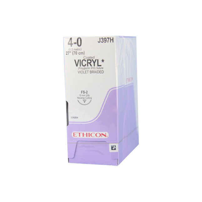 J397H Absorbable Suture, Coated Vicryl, Size 4-0, L27"