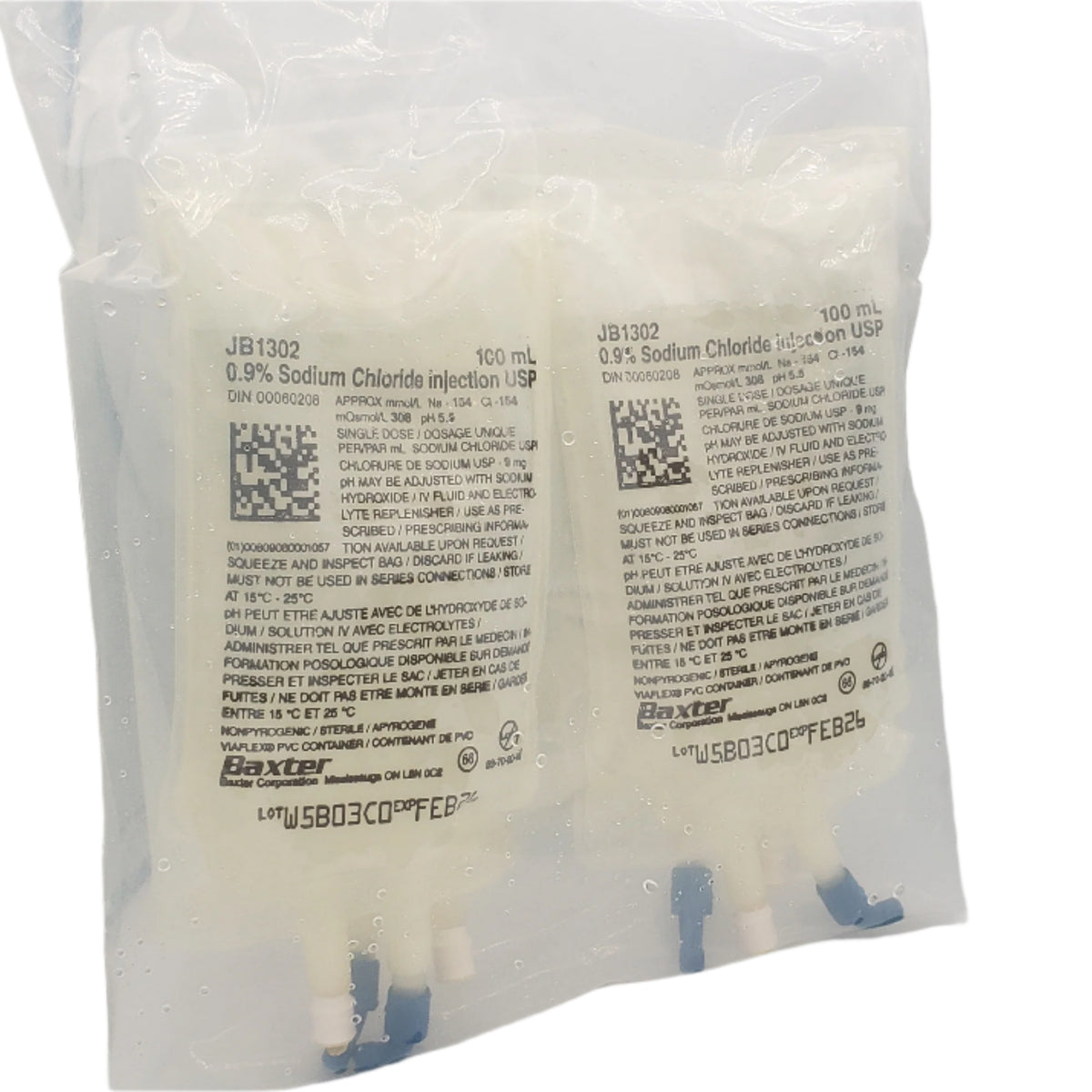 Baxter JB1302 Normal Saline 100ml IV Bag - 4 Bags