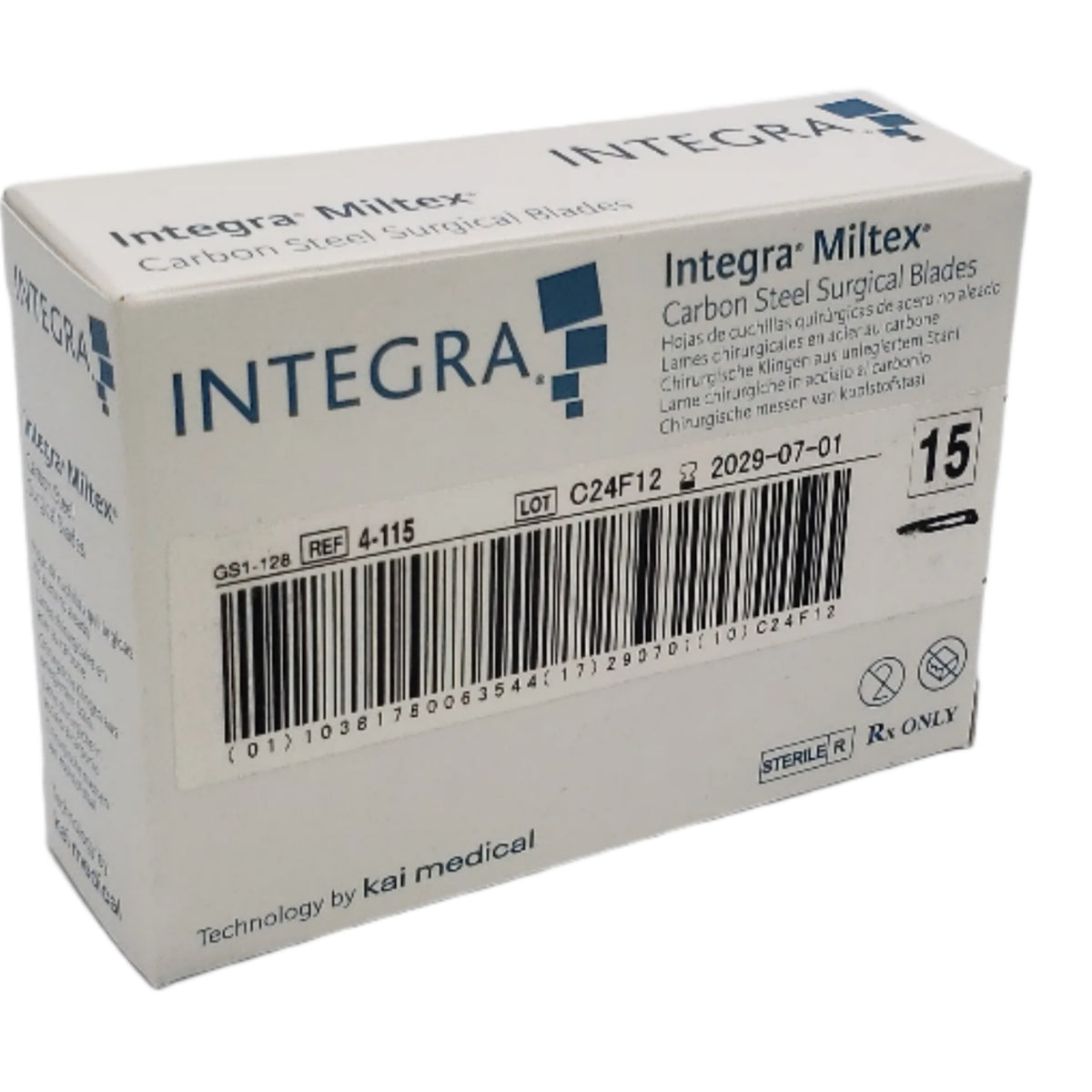 Integra Miltex 4-115 Carbon Steel, #15- Box of 100
