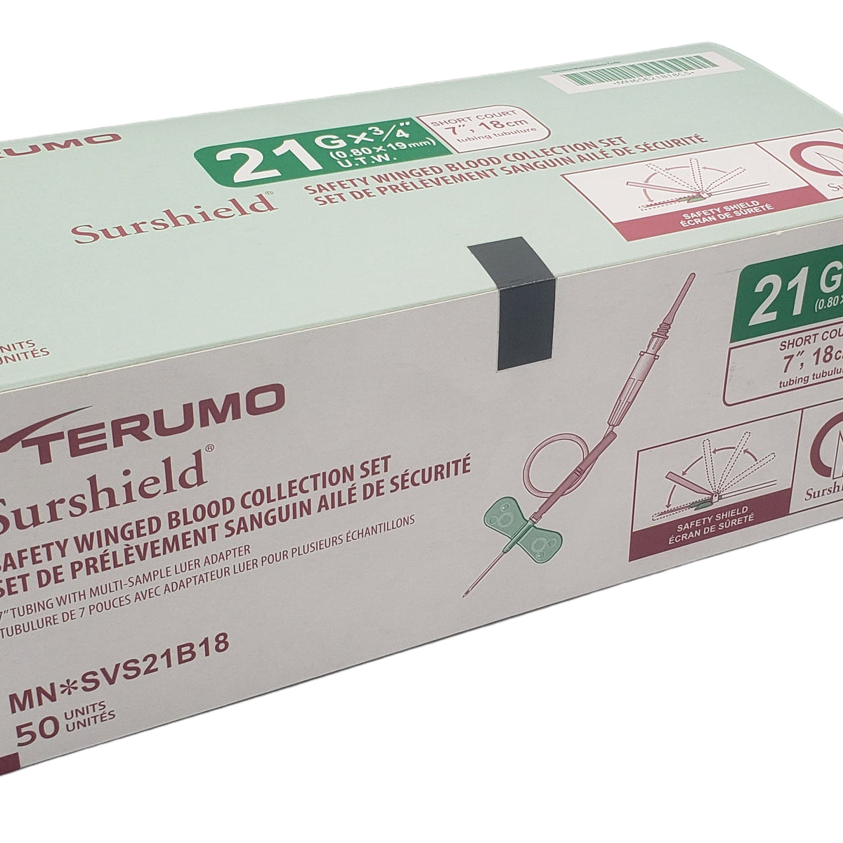 Terumo Safety Winged Blood Collection Set 21G x 0.75", 7" Tubing Box o
