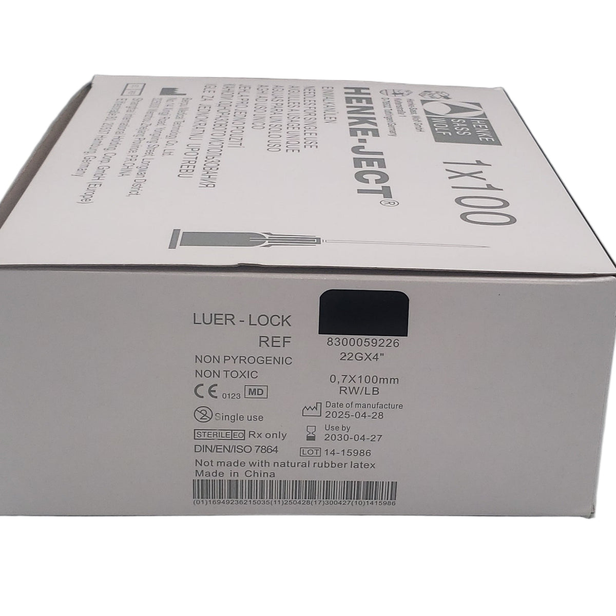 HSW Henke-Ject 22G x 4" Luer Lock Hypodermic Needle | Box of 100